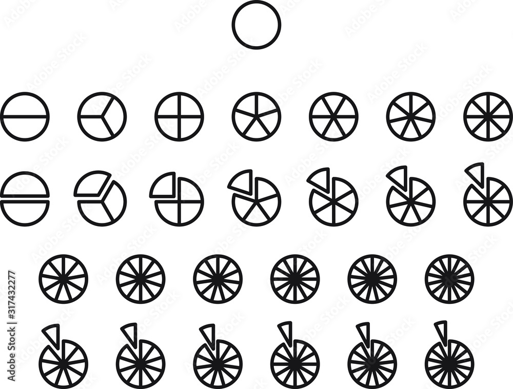 Fractions vector icons. Pie chart line circles Stock Vector | Adobe Stock