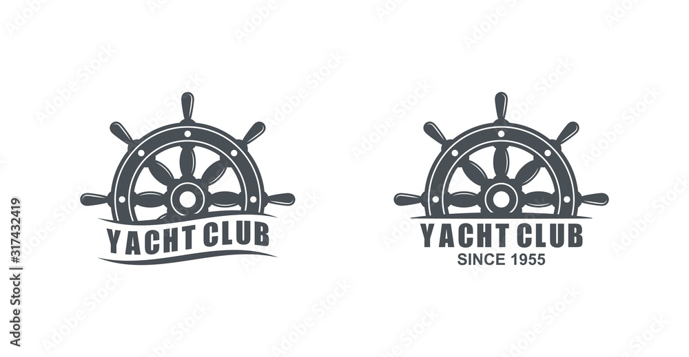 Set of black and white logos of yacht club on a white background ...