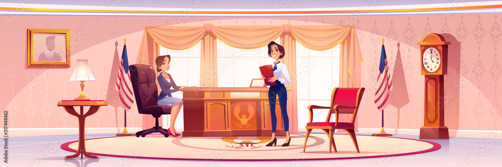 American presedent and secretary in Oval office in White house. Vector ...