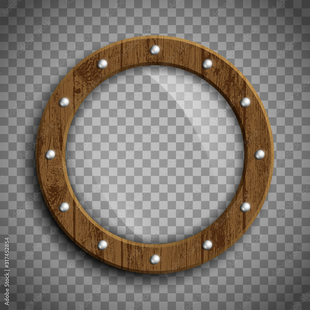 Round window porthole. Wooden frame. Template isolated on a transparent ...