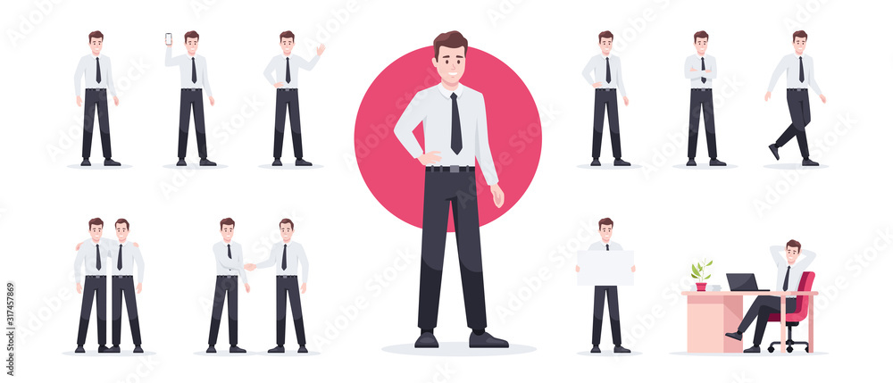 Businessman set isolated. Man in the workplace. Office worker in suit ...