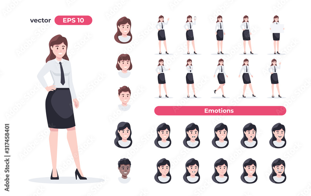 Businesswoman set. Woman in the workplace. Office worker in suit ...