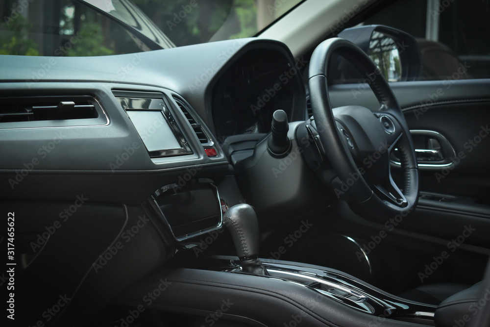 black modern vehicle interior of sport car Stock Photo | Adobe Stock