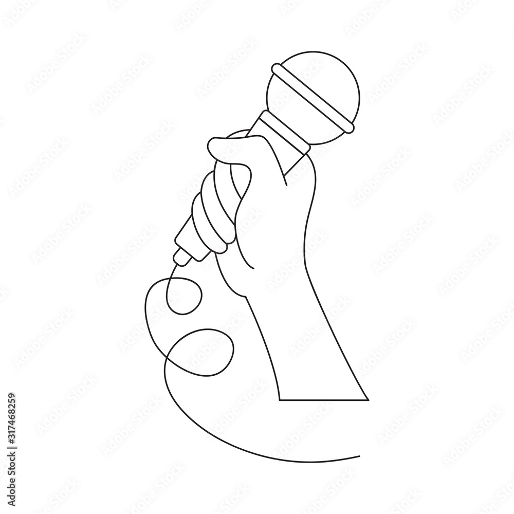 Hand holding the microphone. Continuous linear drawing wired dynamic ...