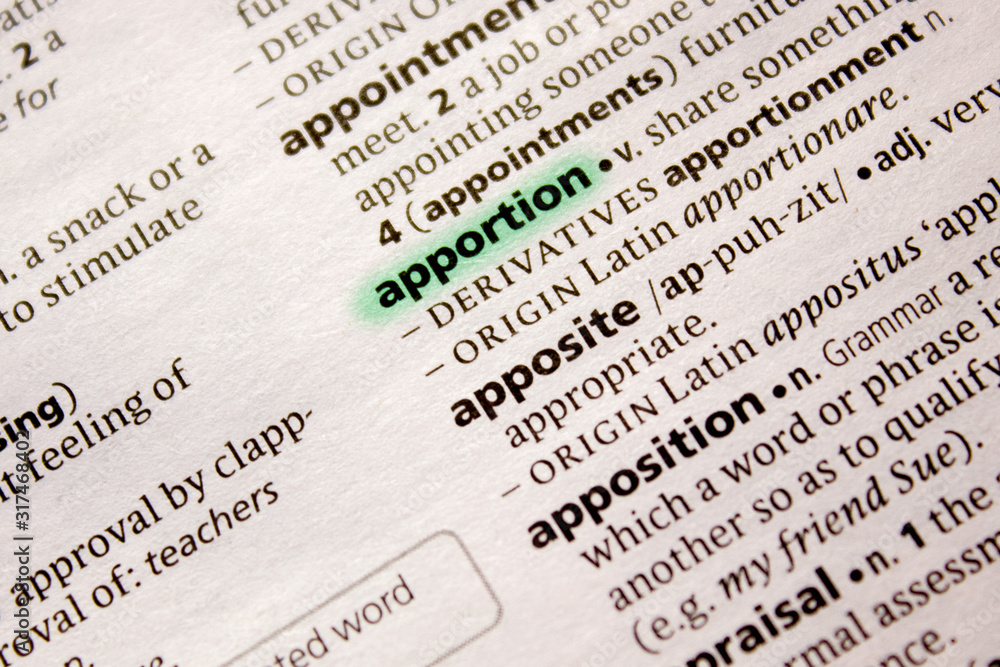 Apportion word or phrase in a dictionary. Stock Photo | Adobe Stock