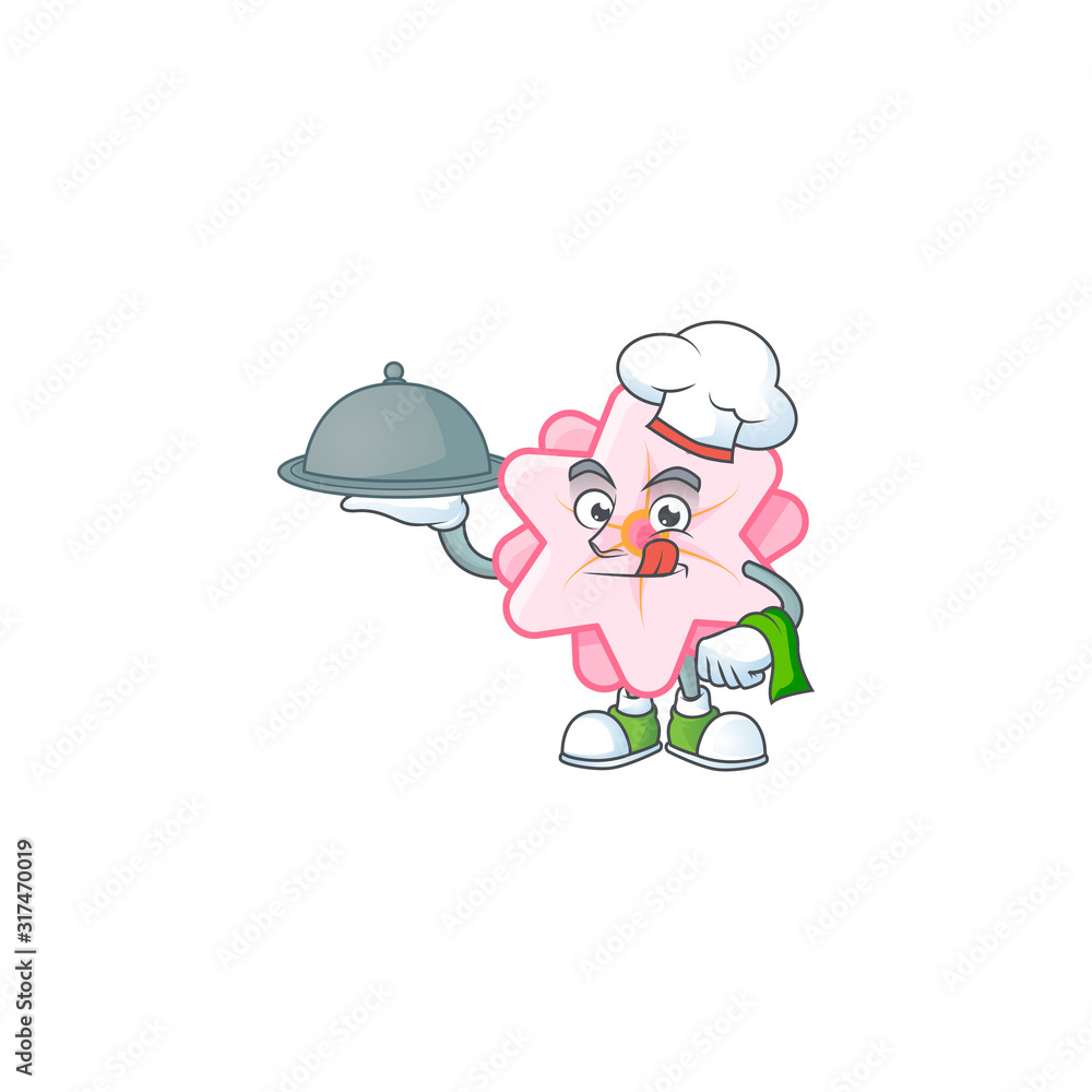 cartoon design of chinese pink flower as a Chef having food on tray ...