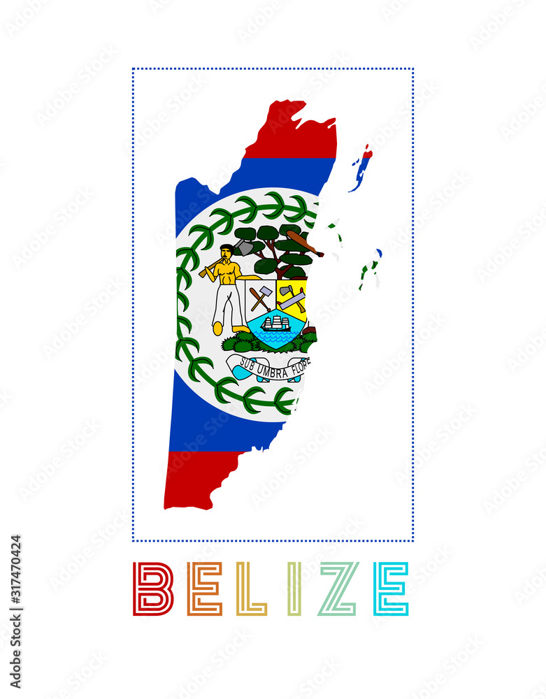 Belize Logo. Map of Belize with country name and flag. Trendy vector ...