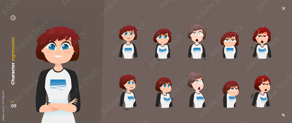 Cartoon Woman Character Expressions. Face Emotional and Body Gesture ...