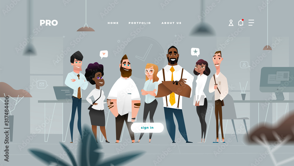 Main Page Web Design with Business Cartoon Characters in Flat Style for ...