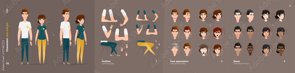 Casual Clothes Style. Guy and Girl Cartoon Characters for Animation ...