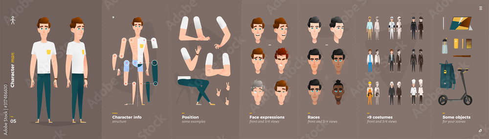 Casual Clothes Style. Man Cartoon Character for Animation Stock Vector ...