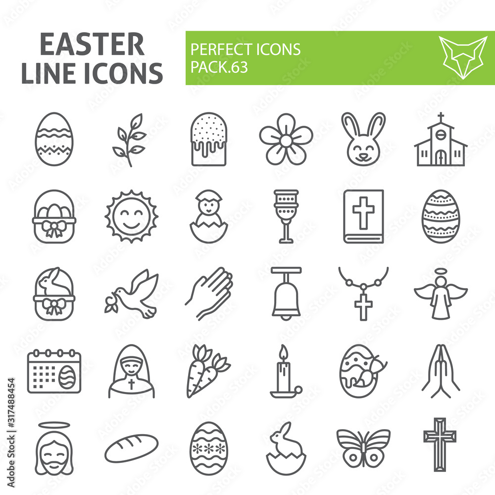 Easter line icon set, spring holiday symbols collection, vector ...