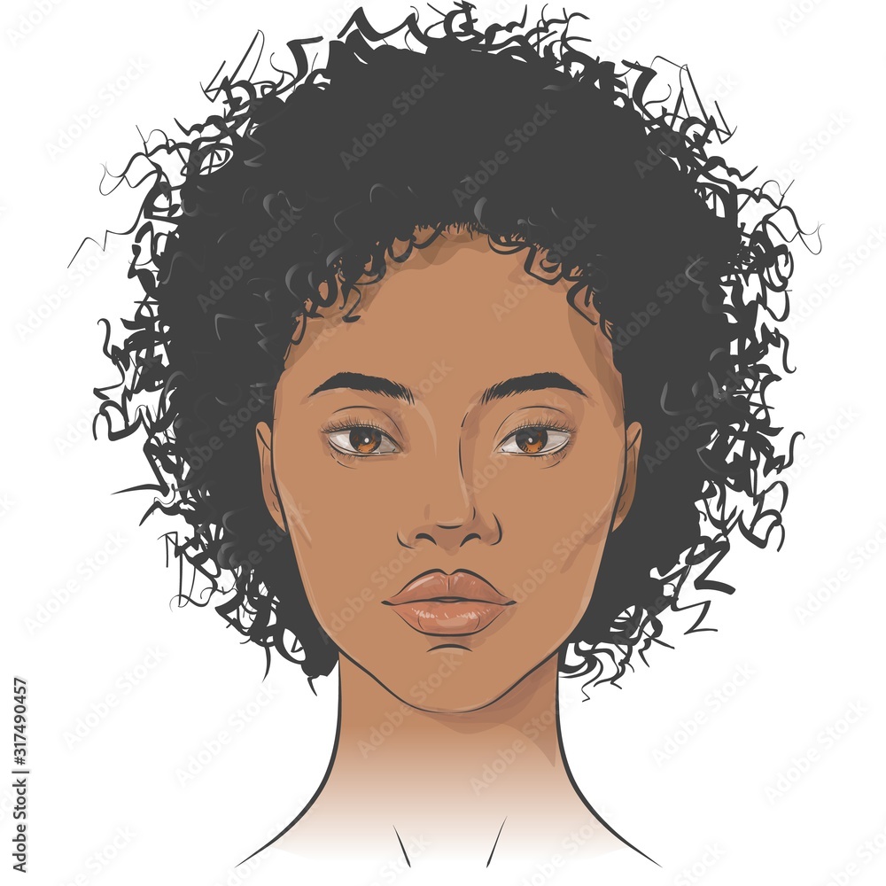 Vector African American dark-skinned woman face with healthy skin and ...