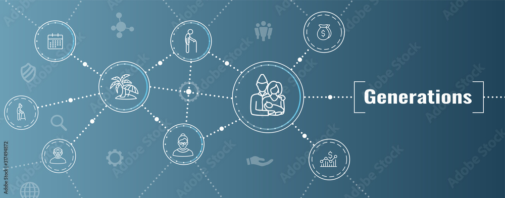 Generations and Aging Web Header Banner and Icon Set Stock Vector ...