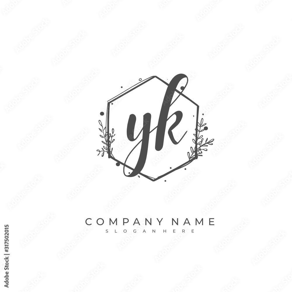 Handwritten initial letter Y K YK for identity and logo. Vector logo ...