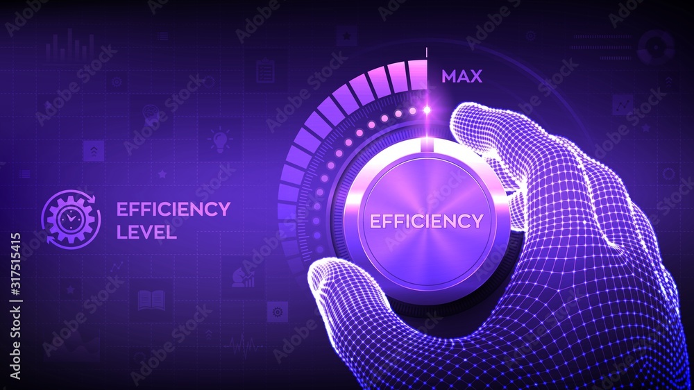 Efficiency levels knob button. Increasing Efficiency Level. Wireframe ...