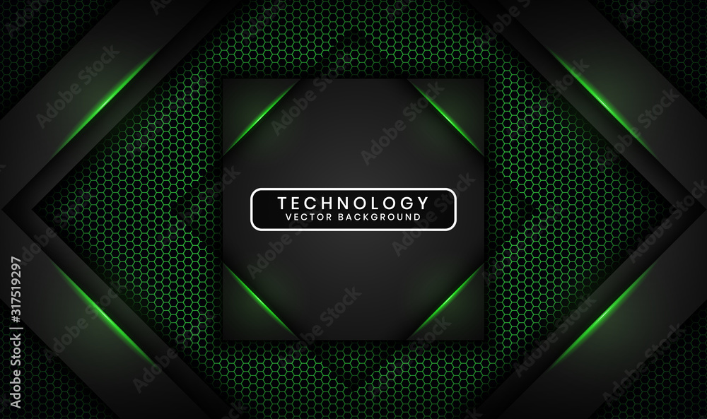 Abstract 3D black rhomb techno background overlap layers on dark space ...