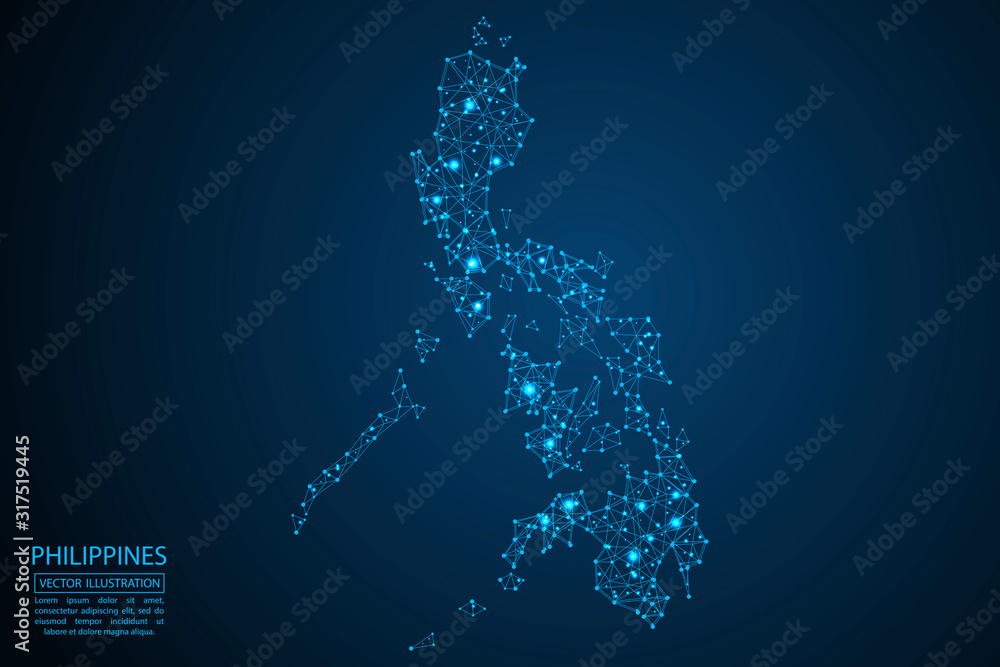 A map of Philippines consisting of 3D triangles, lines, points, and ...