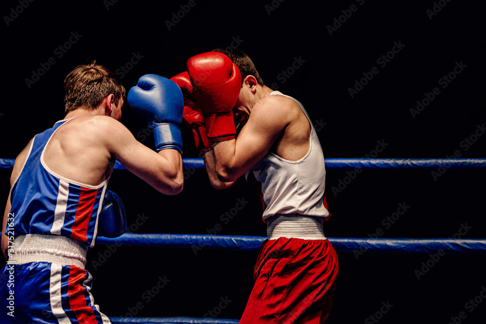 boxers opponent stand in defense in boxing match Stock Photo | Adobe Stock