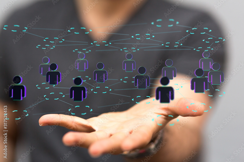 connected symbols for digital, interactive and global communication ...