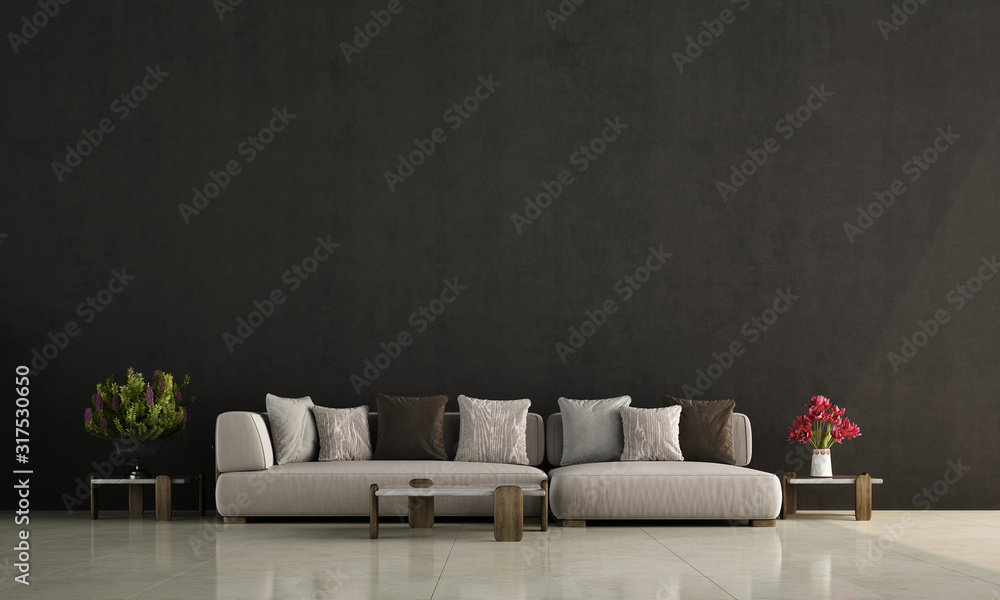 Modern cozy interior design of black lounge and living room interior ...