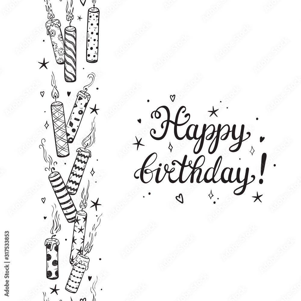 Happy Birthday Greeting card template. Hand drawn Calligraphic ...
