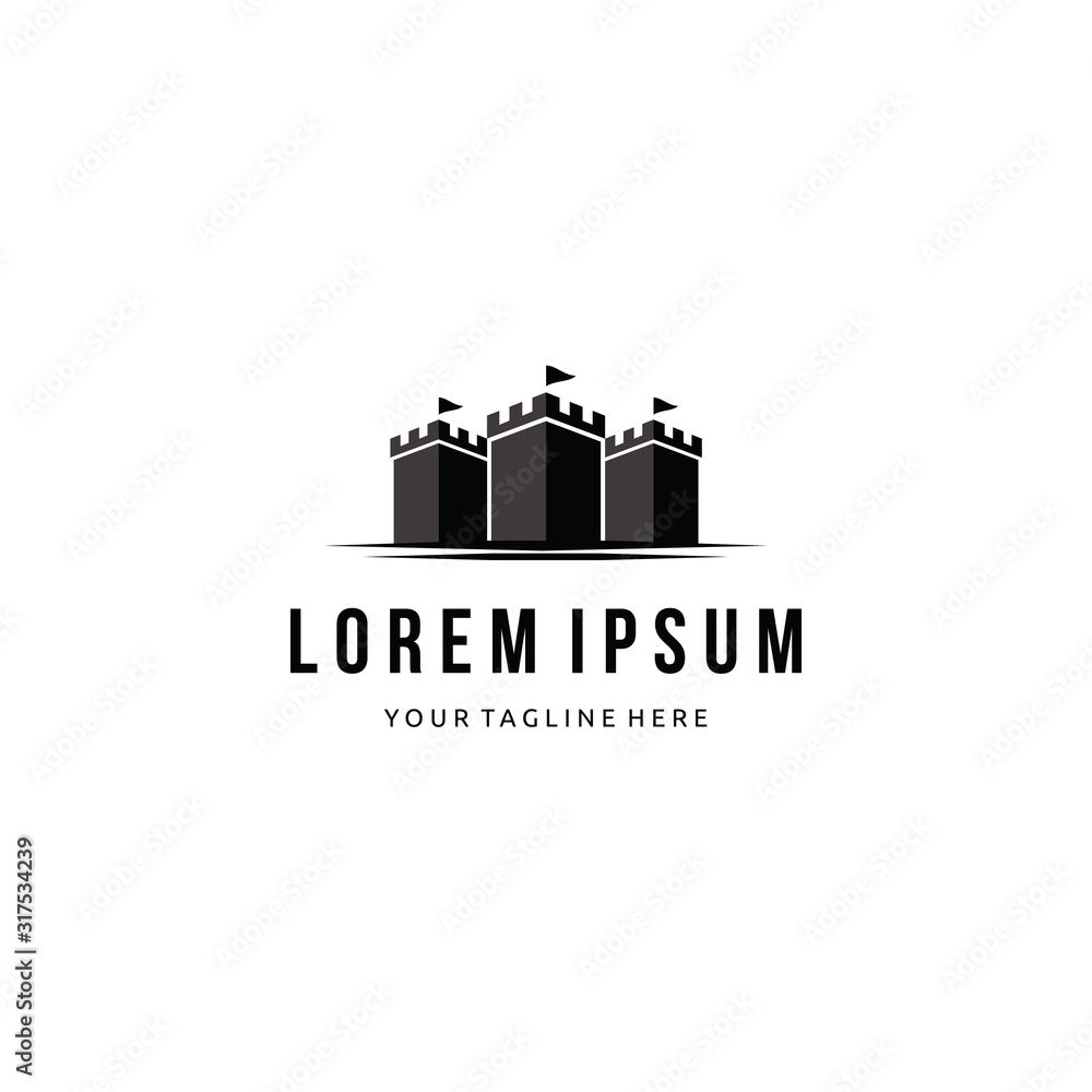 Authentic 3 Castle tower fortress silhouette logo design icon ...