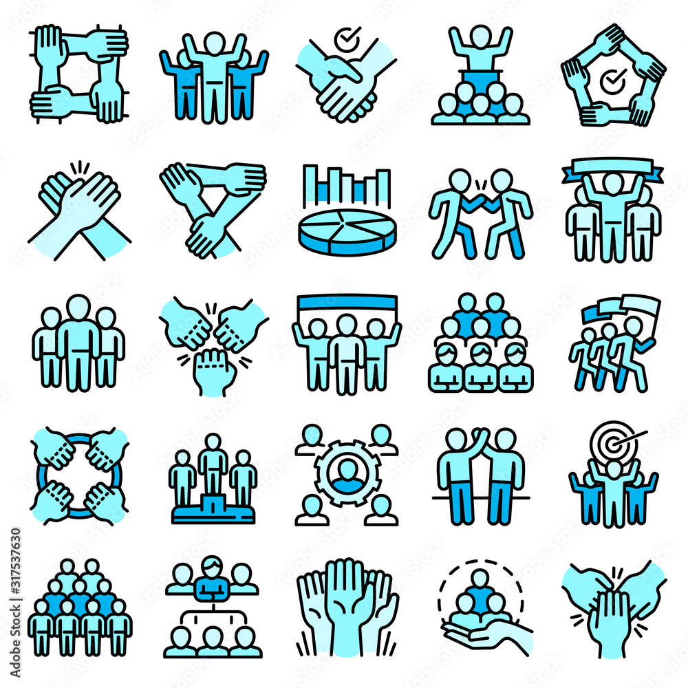 Cohesion icons set. Outline set of cohesion vector icons for web design ...