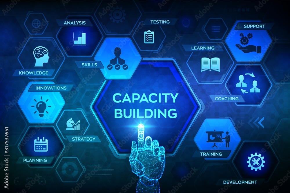 Capacity building concept on virtual screen. Training Learning ...