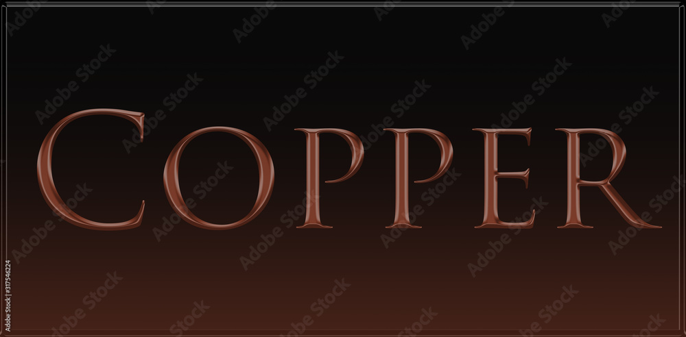 The word copper is written in metallic letters on a black background ...