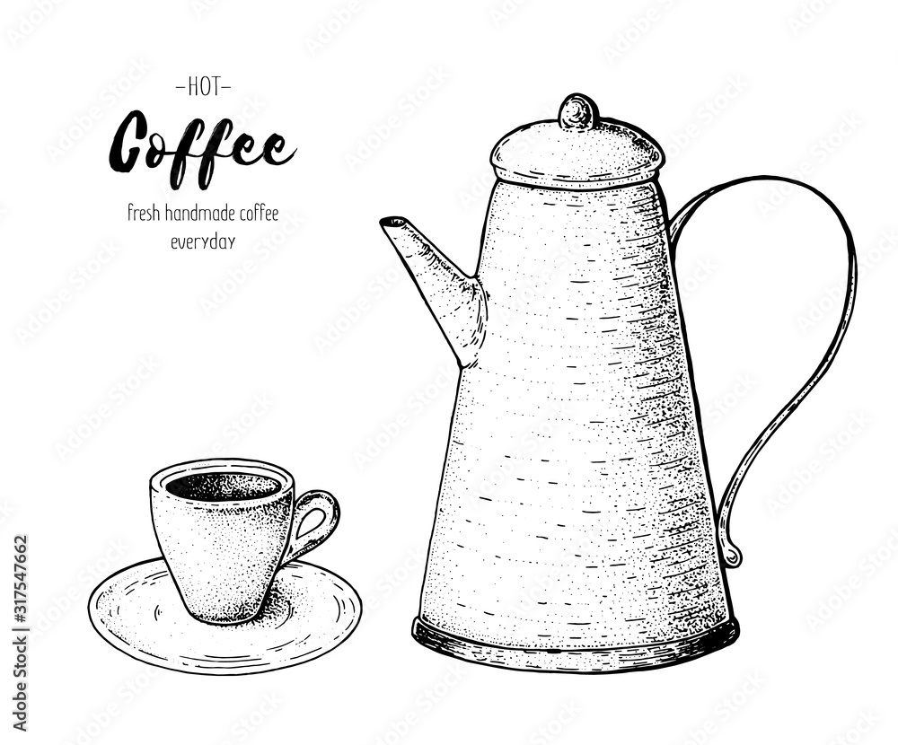 Vintage coffee pot. Hand drawn sketch. Vintage vector illustration ...