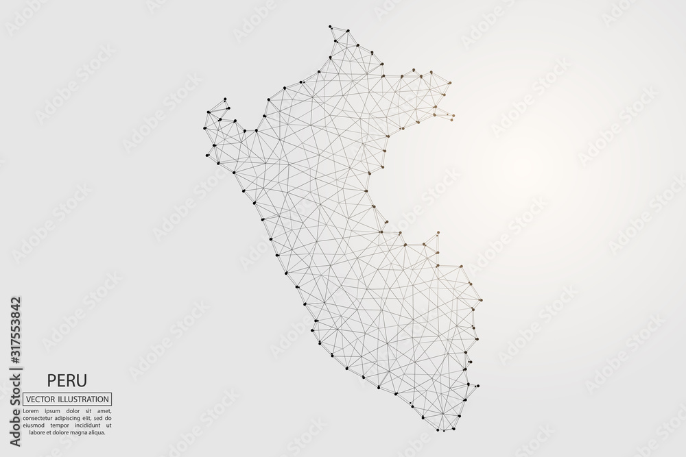 Vetor de A map of Peru consisting of 3D triangles, lines, points, and ...