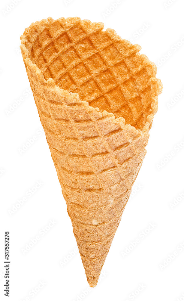 Vertical image of empty ice cream cone isolated on white background ...
