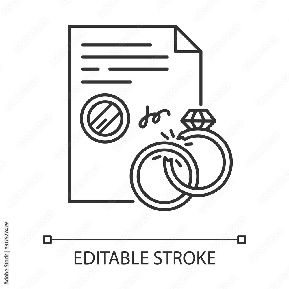 Divorce pixel perfect linear icon. Formal ending of marriage. Legal ...