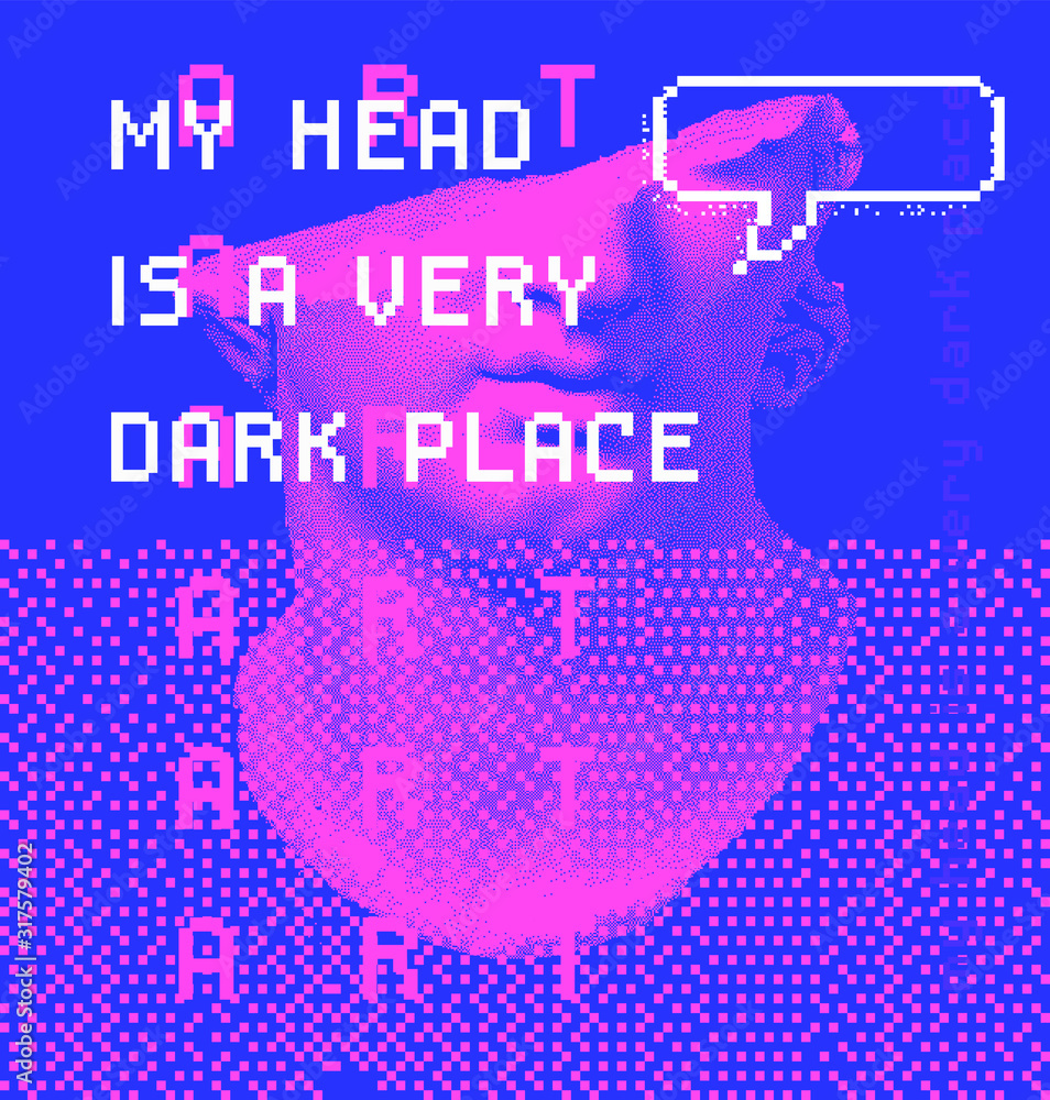 Vector pixel art ilustration with Hellenistic Colossal Head of a Youth ...