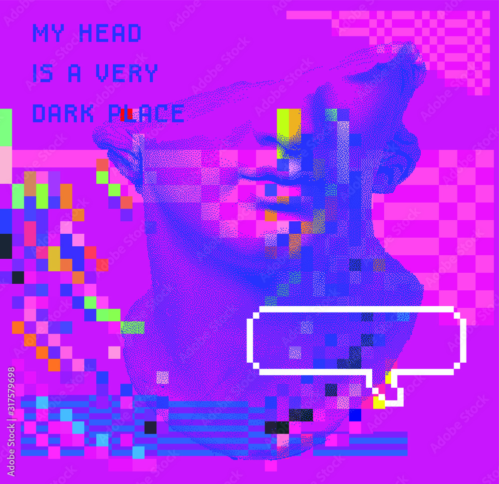 Vector pixel art ilustration with Hellenistic Colossal Head of a Youth ...