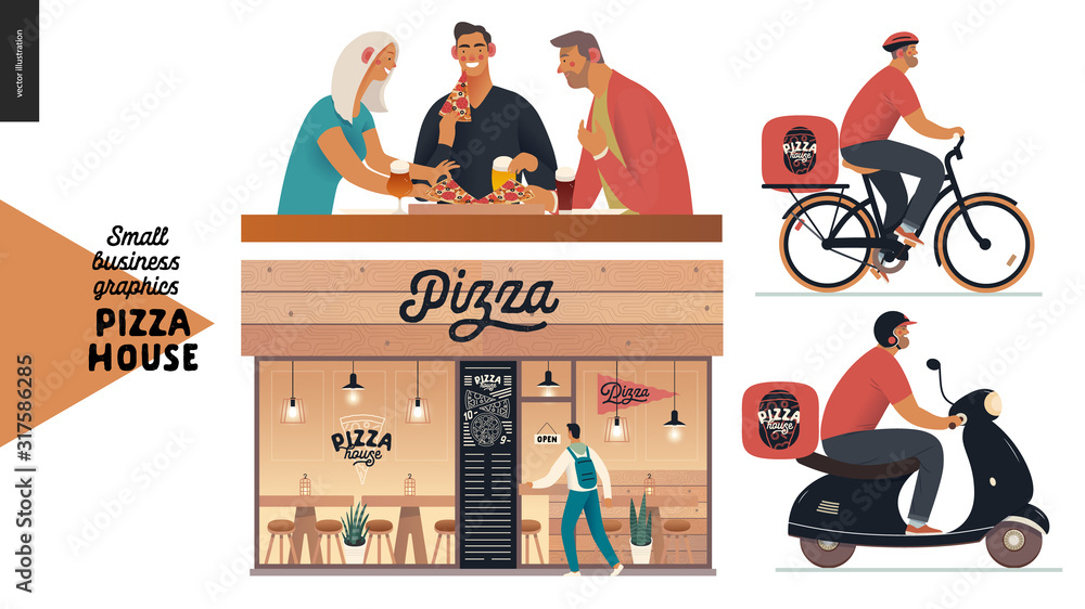 Pizza house - small business graphics - restaurant facade, visitors ...