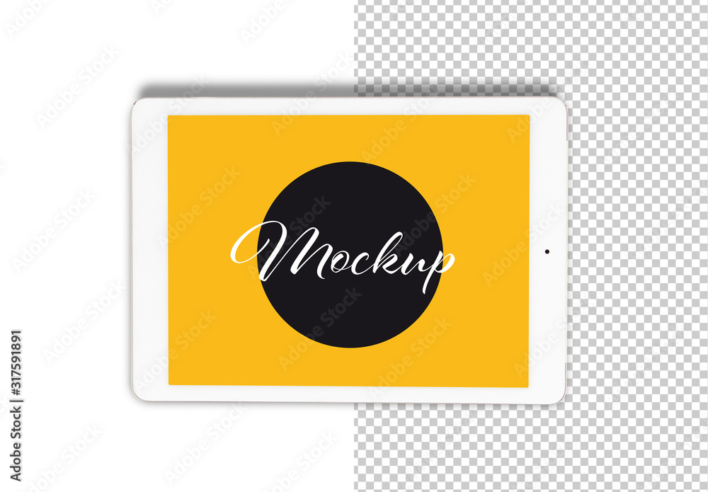 White Horizontal Tablet Top View Mockup Stock Template | Adobe Stock