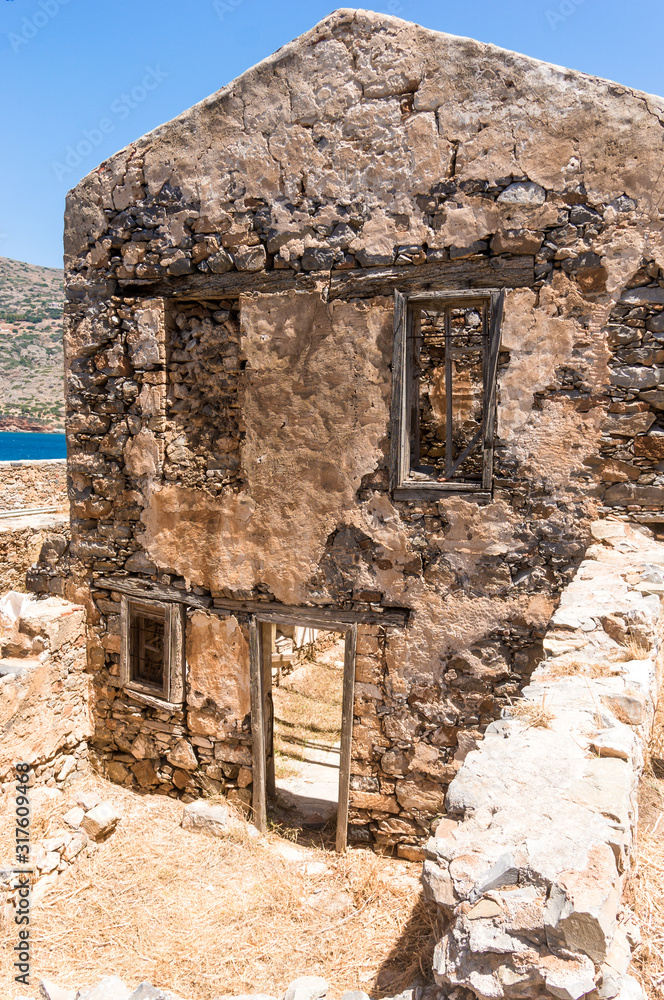 House of the former leprosy Spinalonga fortress, Crete, Greece Stock ...