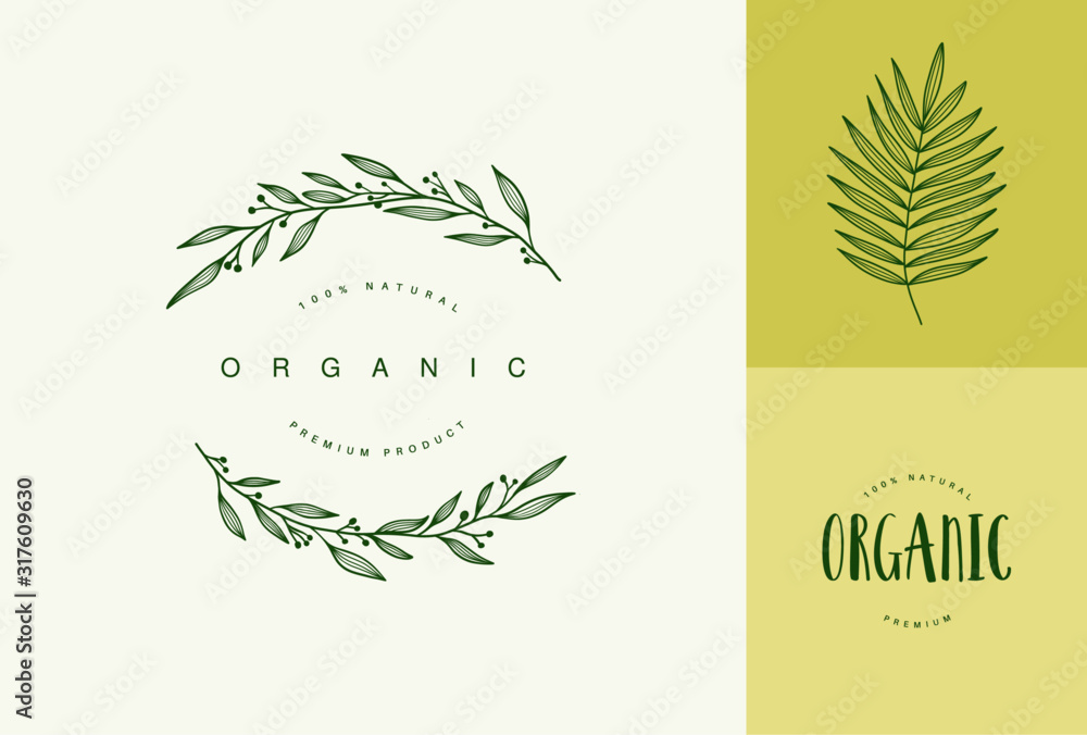 Vector template of organic nature. Botanical simple hand drawn logo ...