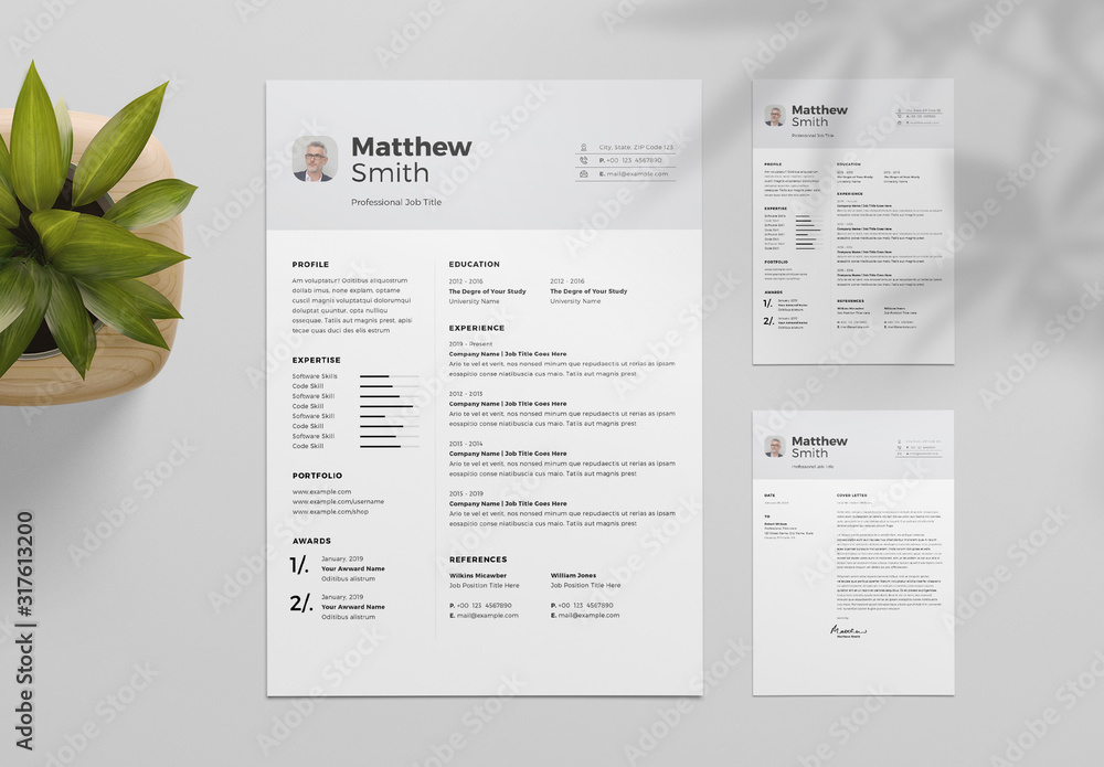 Resume Layout with Light Gray Header and Accents Stock Template | Adobe ...