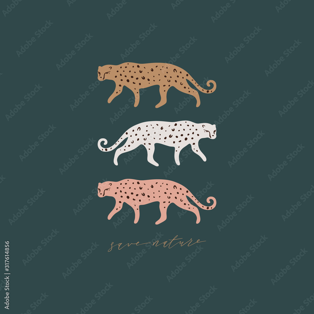Cute flat cartoon leopard protection poster or banner with lettering ...
