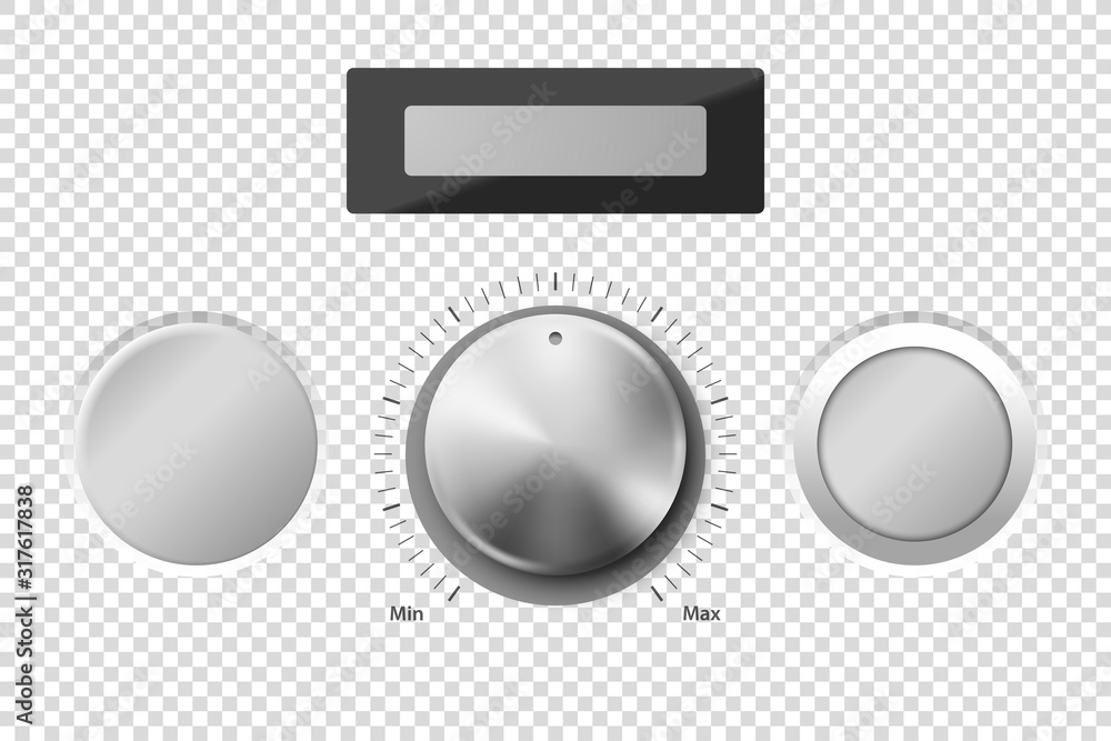Vector 3d Realistic Blank Steel, Chrome, Silver Metal Control Button ...