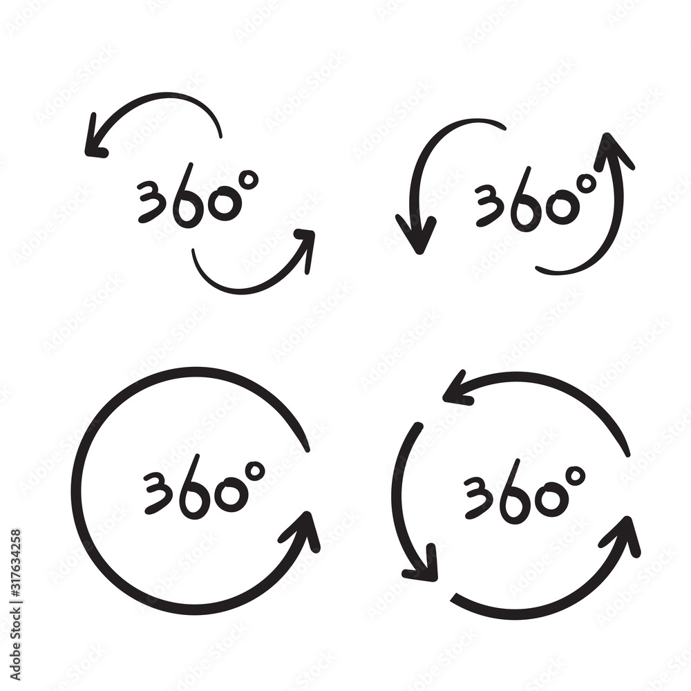 hand drawn 360 Degree View Related Vector Icons design template doodle ...