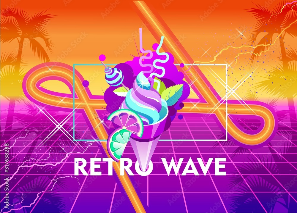 Synthwave cyber landscape with laser grid Stock Vector | Adobe Stock