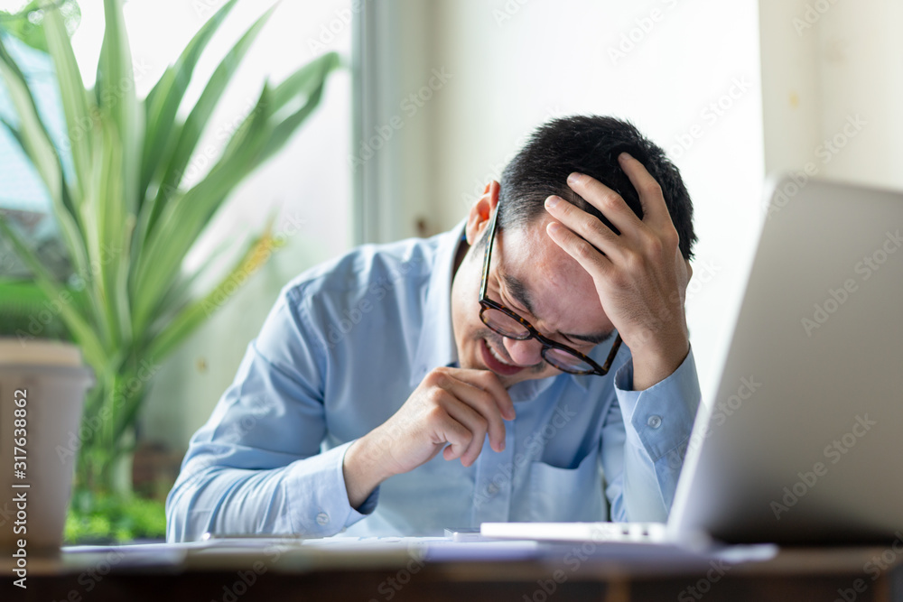 serious people frustrated exhausted work stress concept.asian man ...