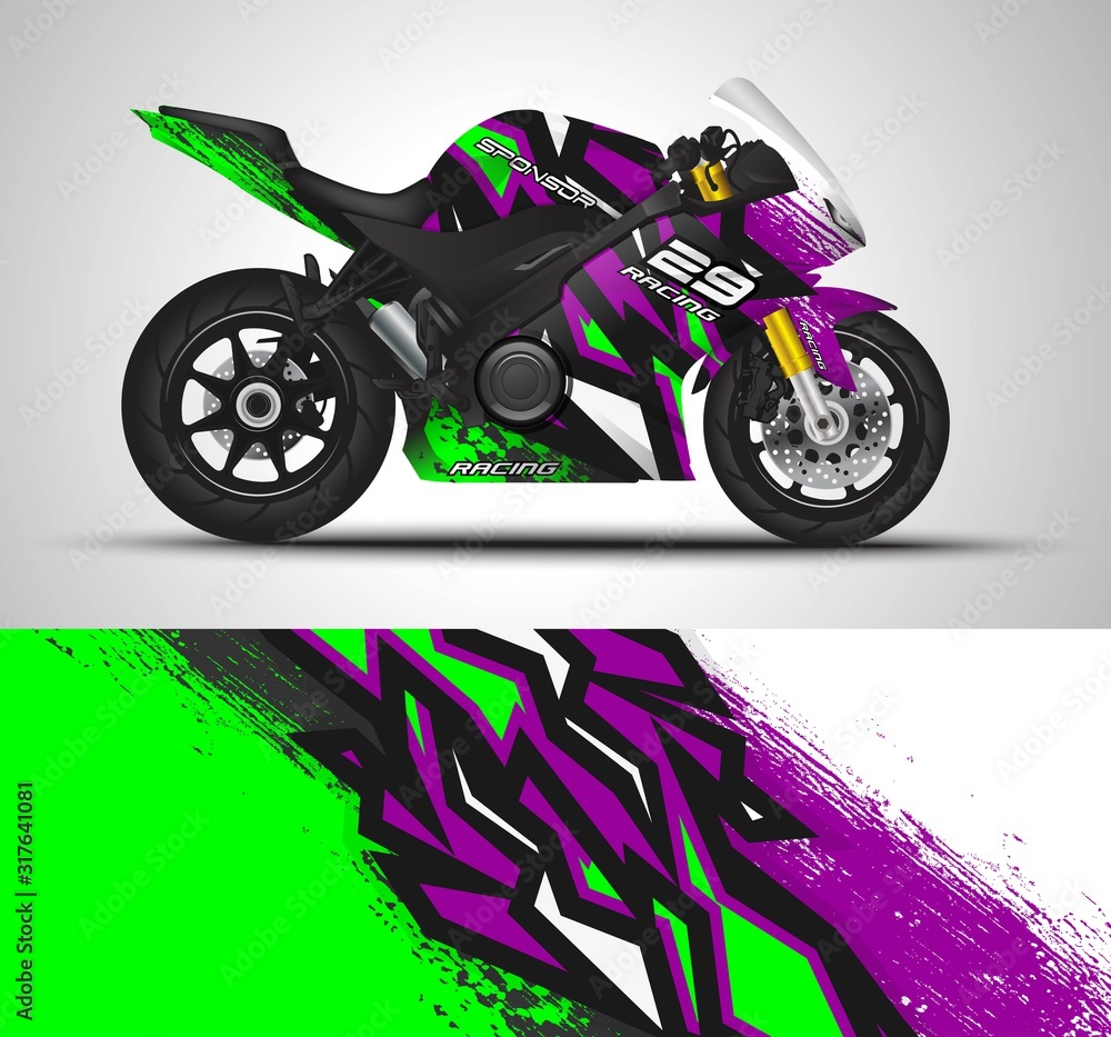 Racing motorcycle wrap decal and vinyl sticker design. Concept graphic ...