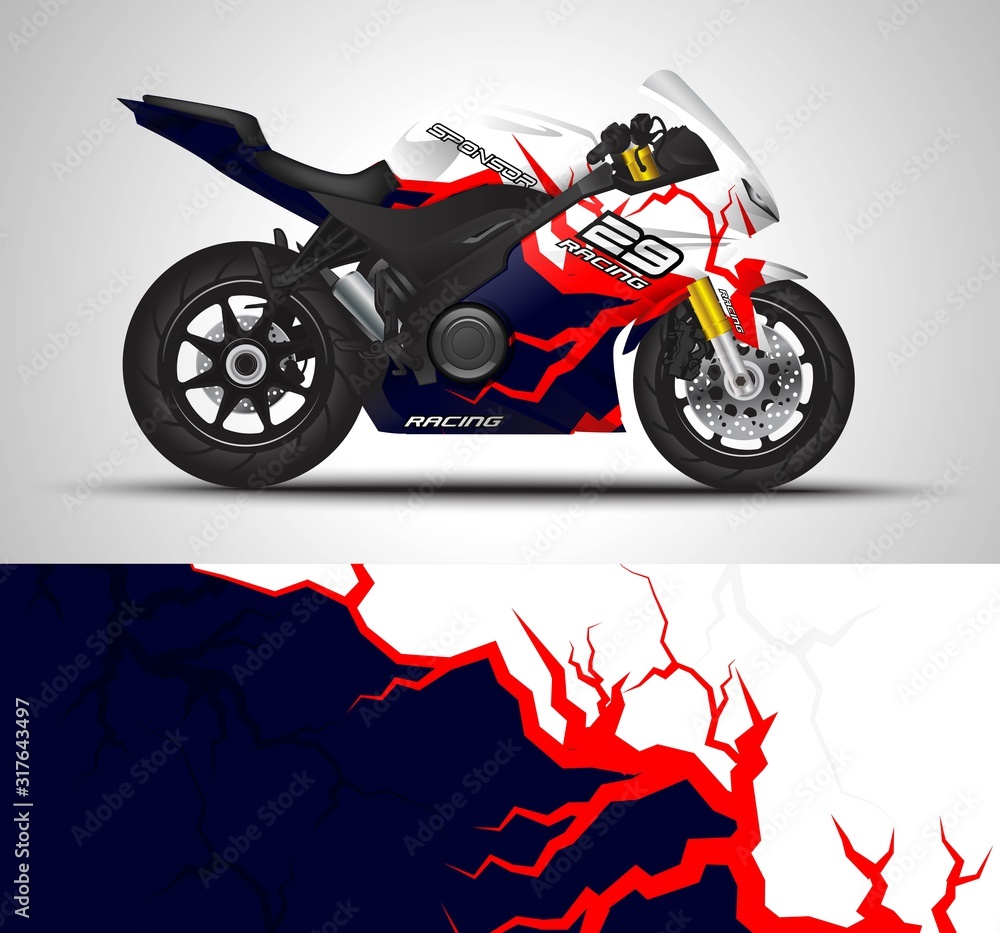 Racing motorcycle wrap decal and vinyl sticker design. Concept graphic ...