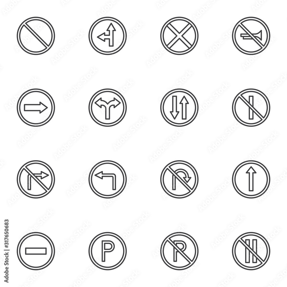 Traffic signs line icons set. linear style symbols collection outline ...