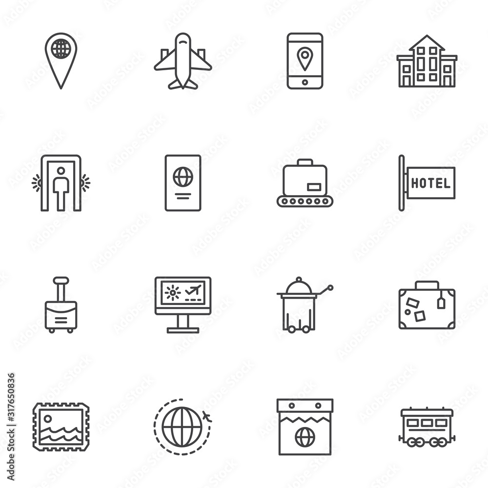 Travel line icons set. linear style symbols collection, outline signs ...